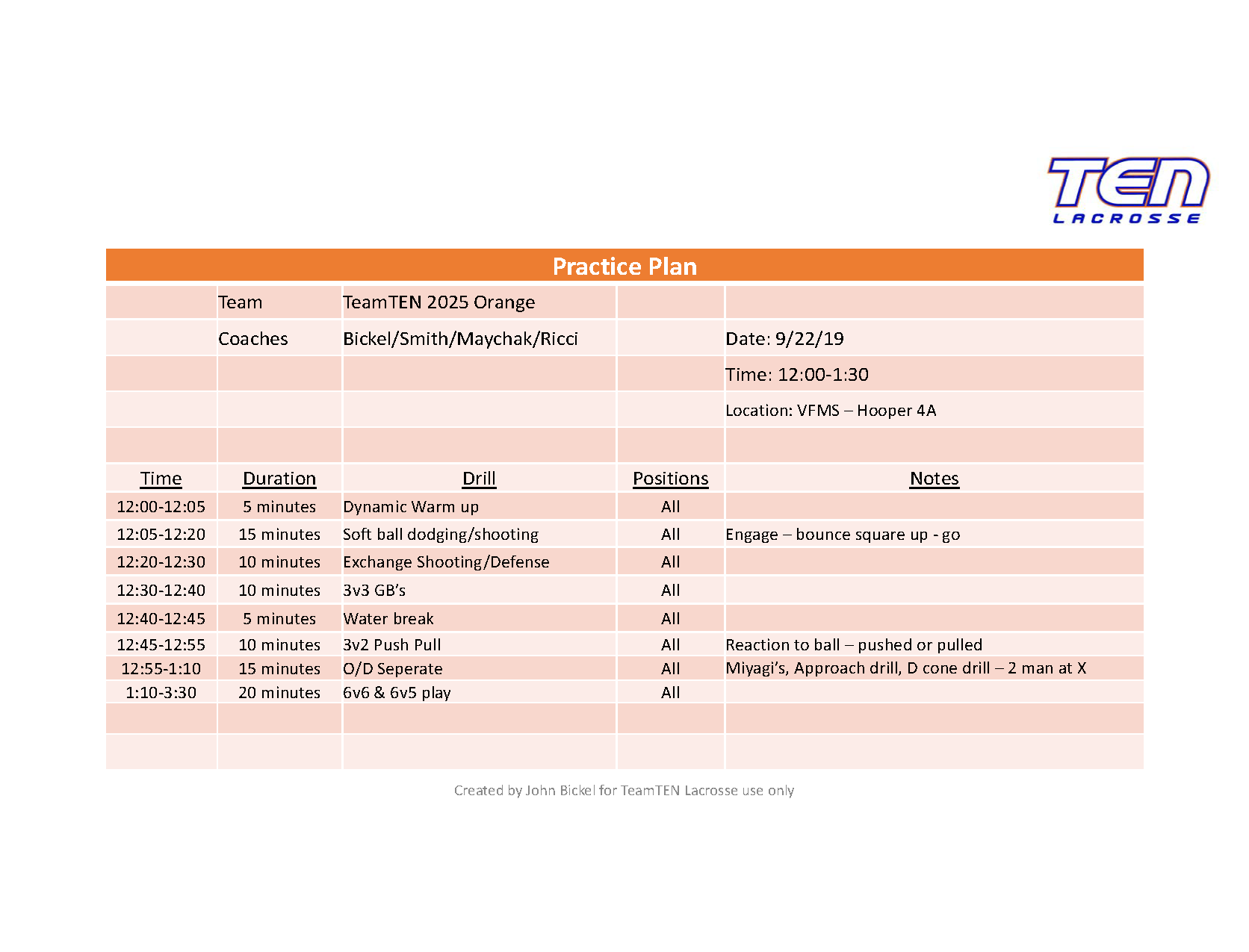 Example Practice Plan